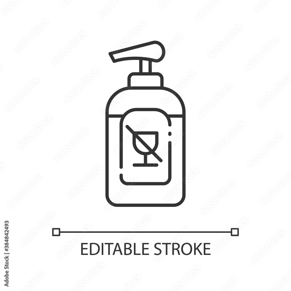 Alcohol free sanitizer linear icon. Antibacterial liquid soap for ...