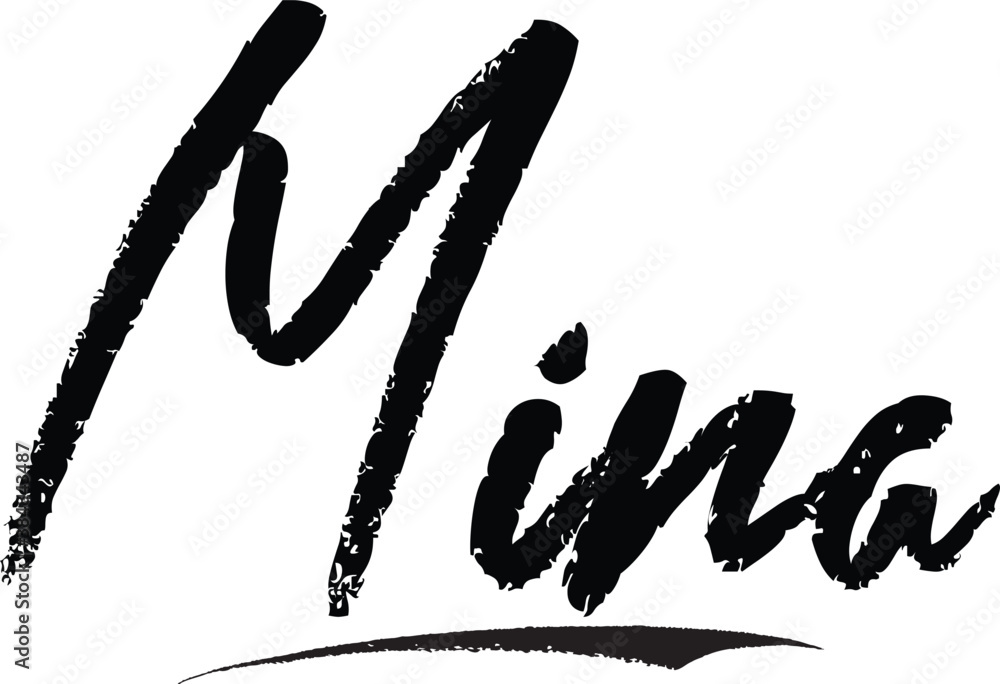 Mina-Female name Modern Brush Calligraphy on White Background Stock ...