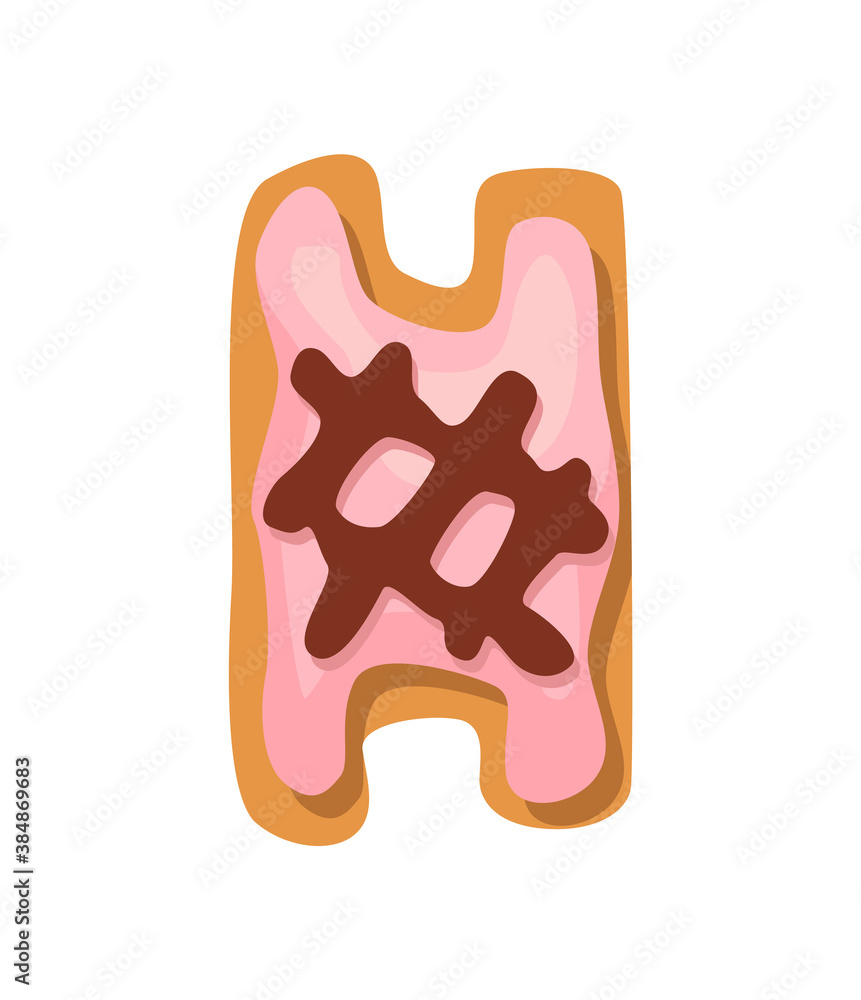 Cartoon cookies font. Confectioners stylized capital letter H. Vector ...