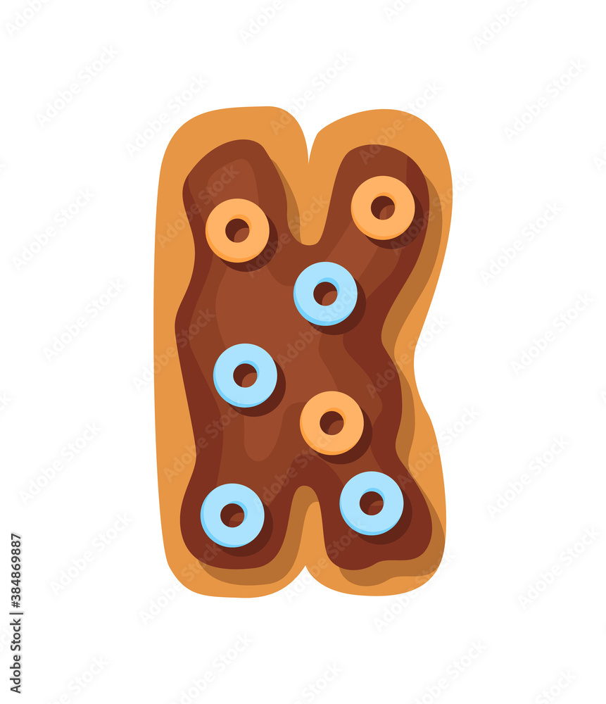 Cartoon cookies font. Confectioners stylized capital letter K. Vector ...