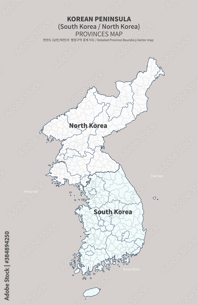 Detailed vector korea map. korean peninsula line map. Stock Vector ...