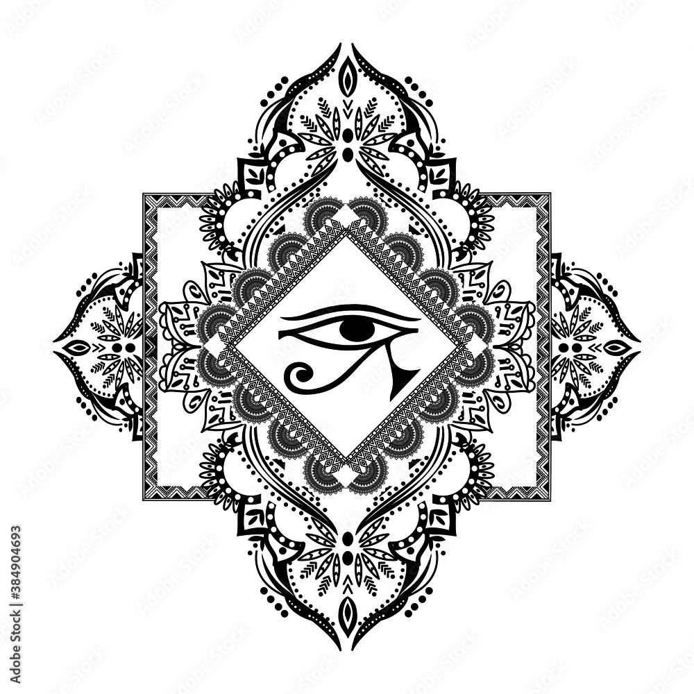 Indian symbol, abstract designs and eye of horus. Draw and text Vector ...
