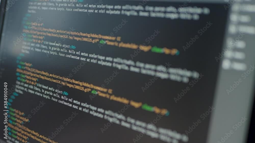 Developer is browsing html code on the computer screen. HTML Web Page ...