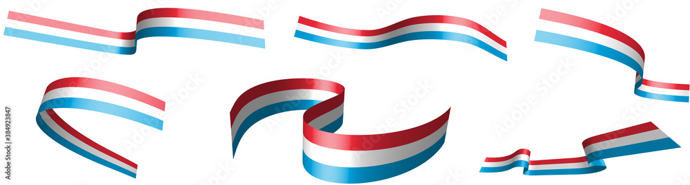 Set of holiday ribbons. Luxembourg flag waving in wind. Separation into ...