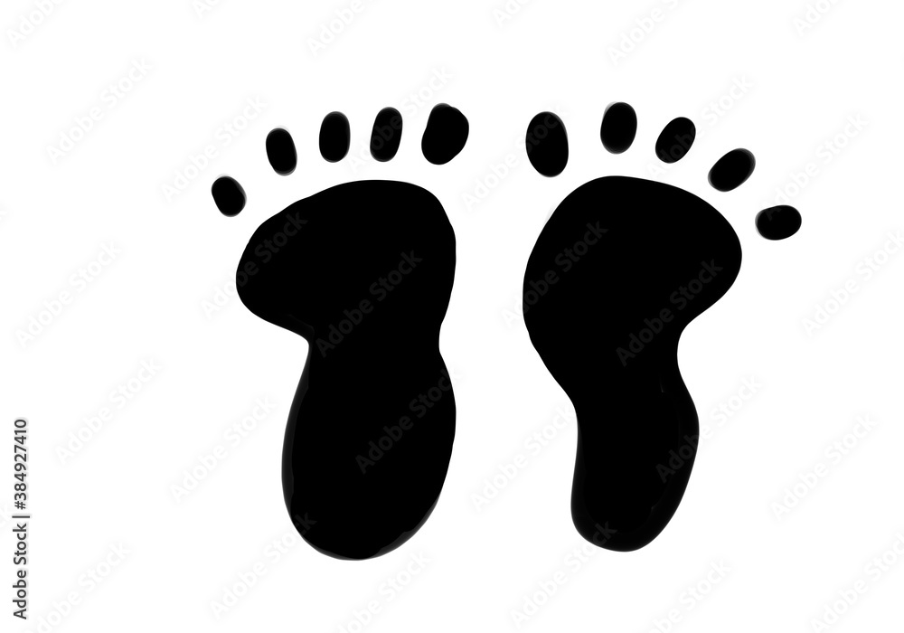 Man footprints in black hand drawing color on white background for ...