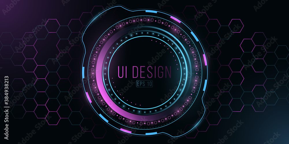 Futuristic UI design. Glowing purple and blue HUD display. Digital ...