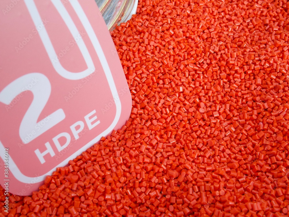 Raw red plastic bead from recycle material ready to be process to use ...