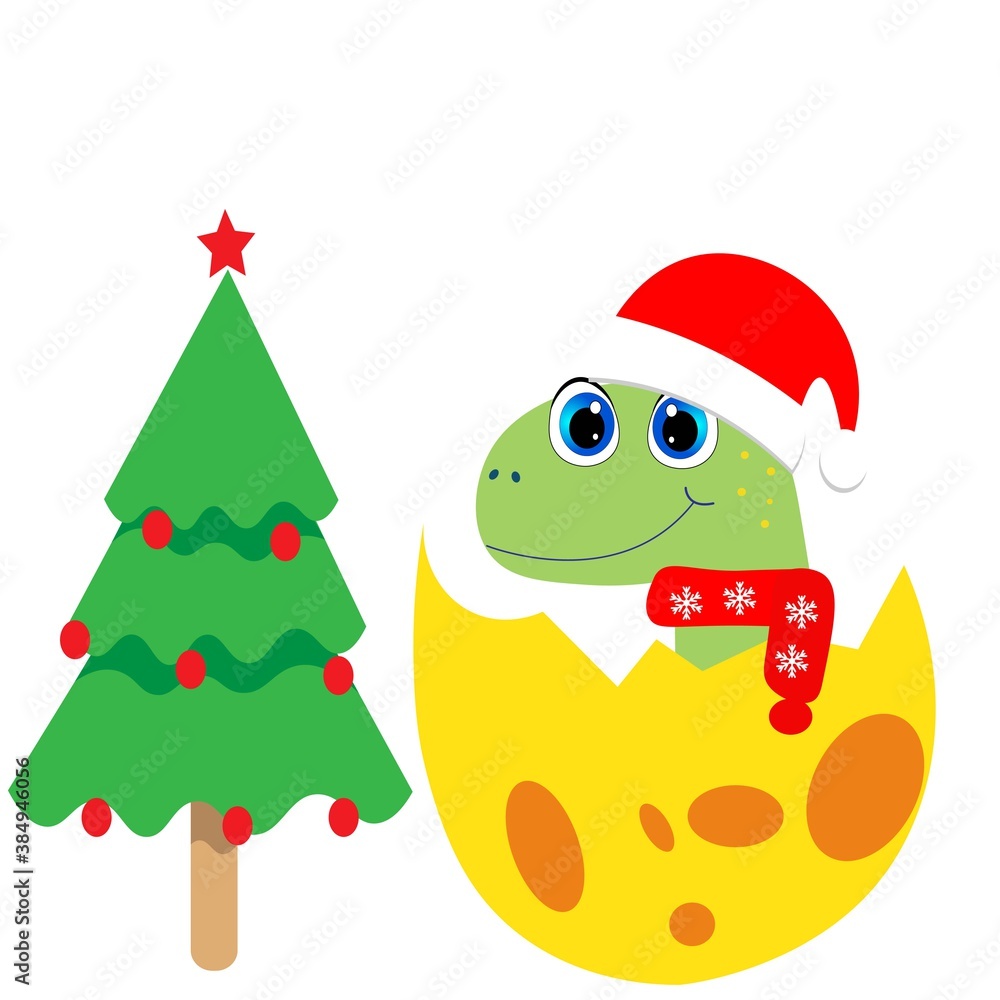 cute dinosaur and christmas tree vector illustration Stock Vector ...