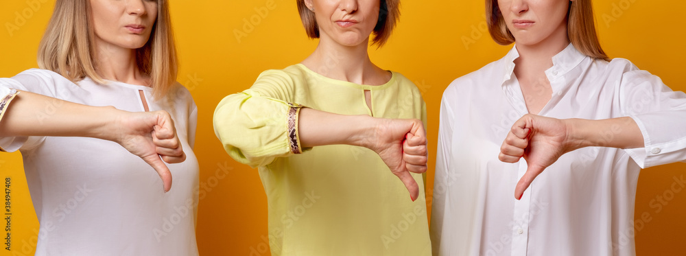 Disappointed women. Rejecting sign. Mistake failure. Three disgusted ...