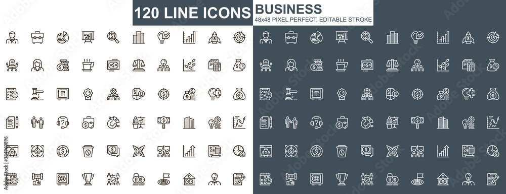 Business thin line icons set. Business development and investment ...