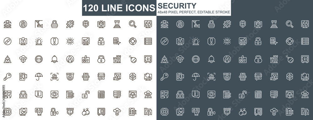 Security thin line icons set. Data protection, internet privacy unique ...