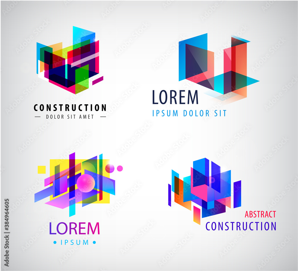 Vector set of abstract geometric colorful logos, icons. Construction ...