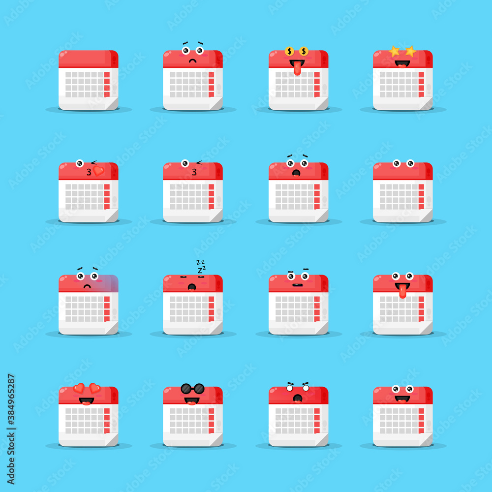 Cute calendar with emoticons set Stock Vector | Adobe Stock