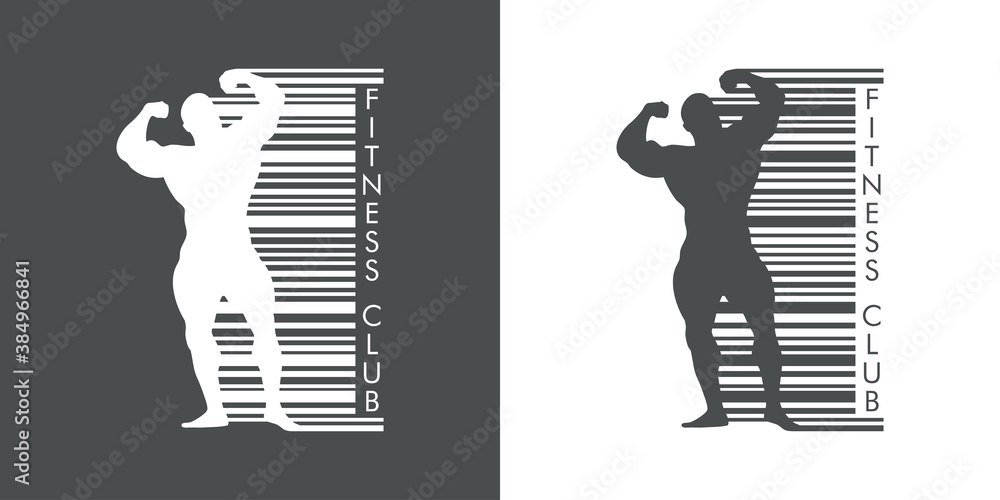 Fitness club. Icono plano código de barras con silueta de culturista en ...