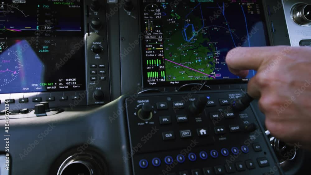 Pilot indicated controls in airplane cockpit in flight Stock Video ...