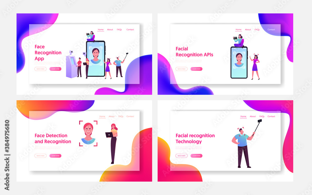 Face Detection, Facial Recognition Landing Page Template Set. Tiny ...