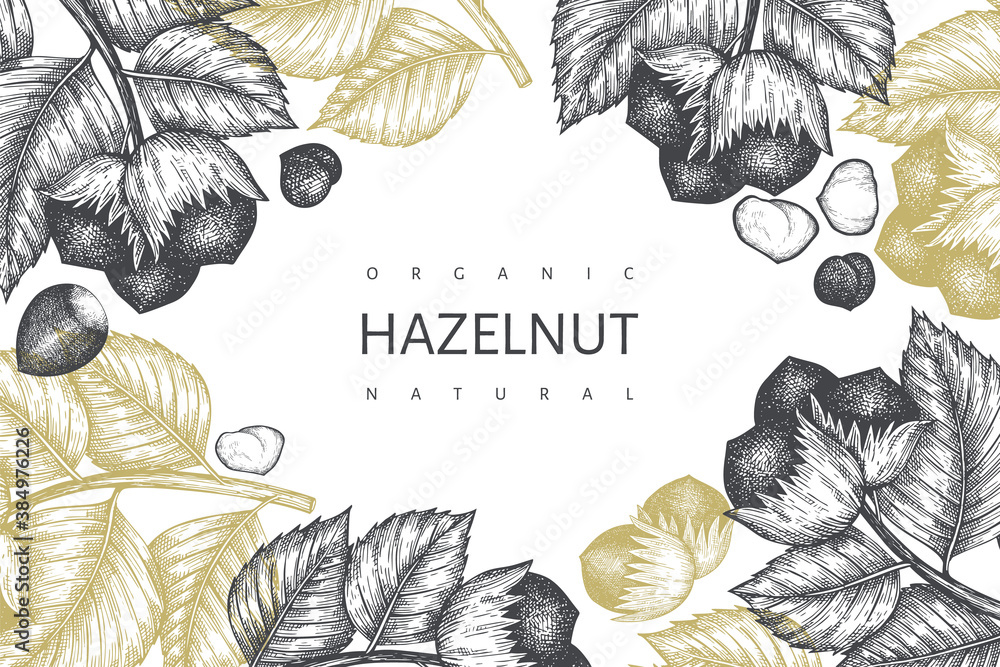 Hand drawn sketch hazelnut design template. Organic food vector ...