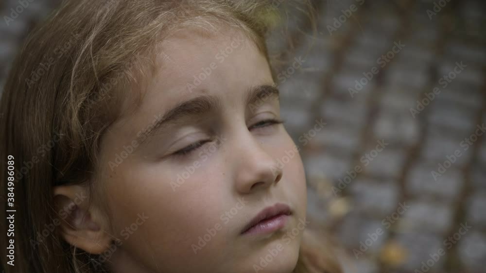 Kid Looking Up at Sky in Nature. Portrait Little Girl Praying Looking ...