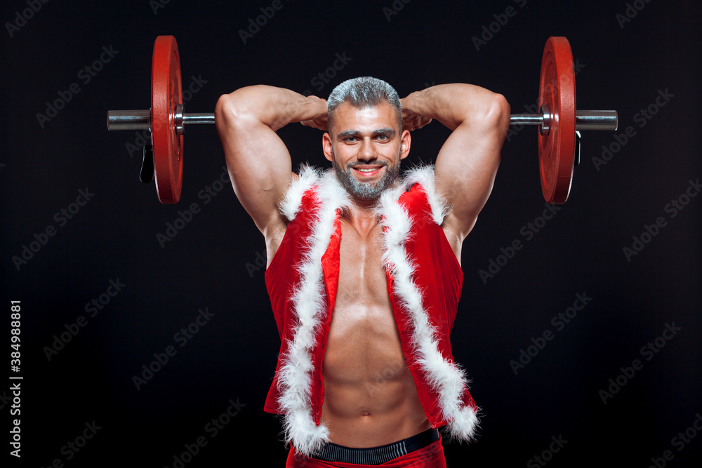Sexy Santa Claus. Bodybuilder young handsome santa clause smile train ...