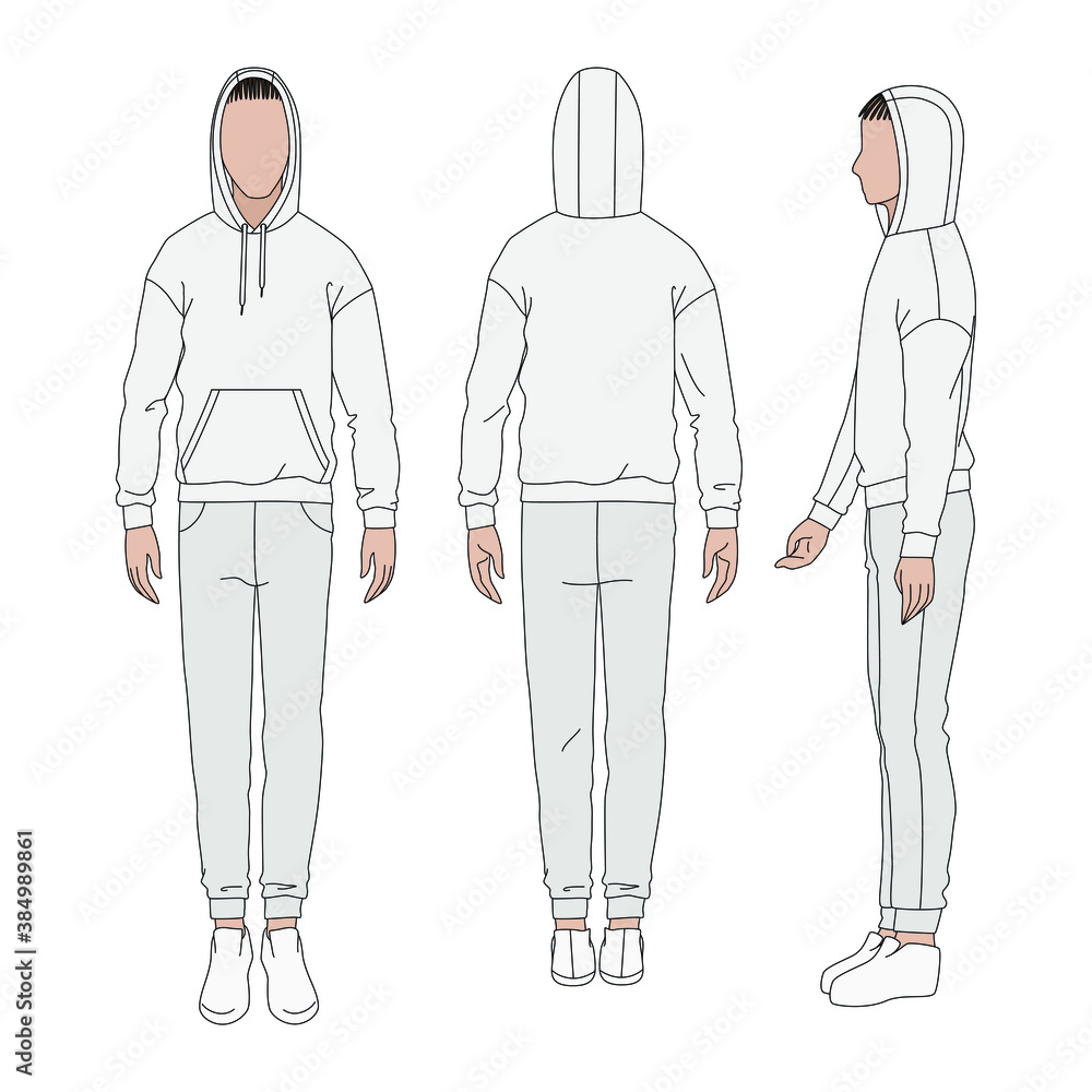 Vector sports suit with pants and hoodie. Technical drawing of man's ...