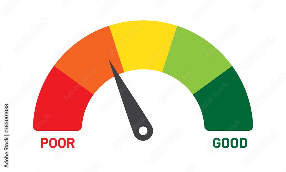 Red to green colorful scale with arrow. Poor to good. The measuring ...