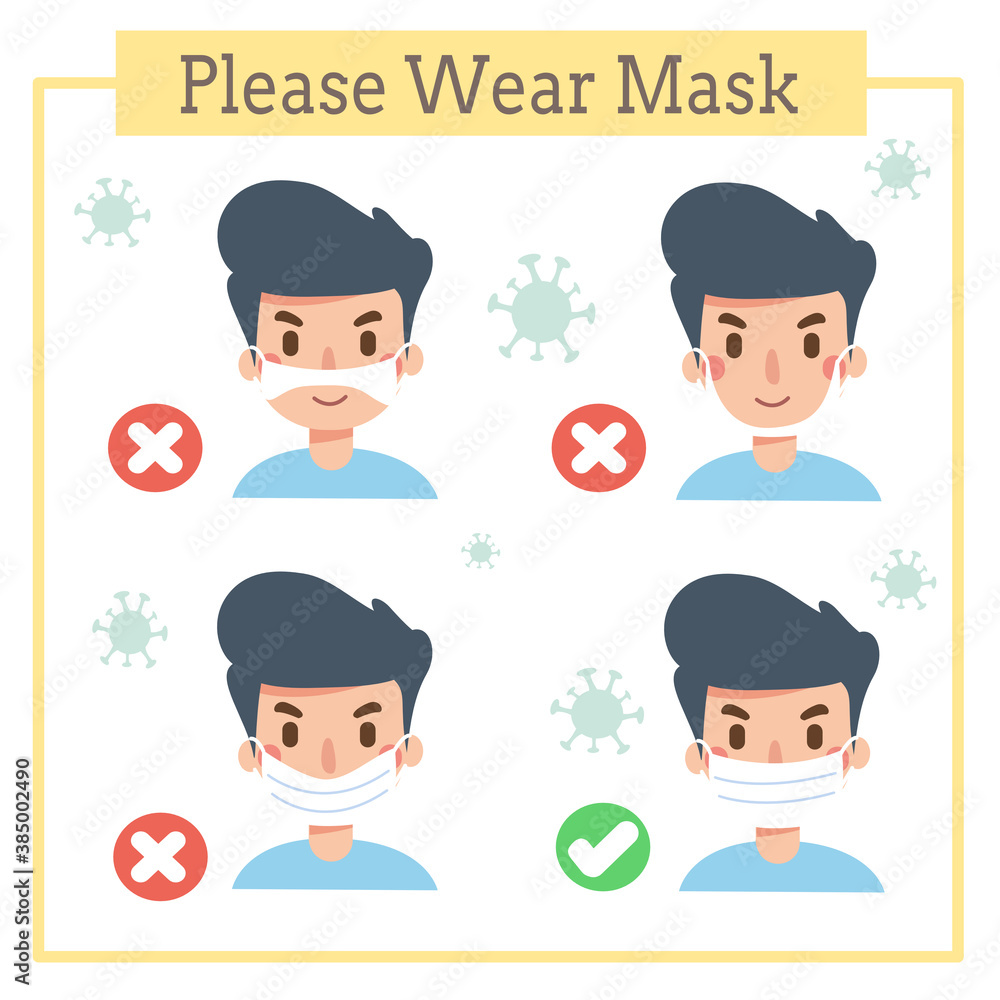 please wear mask. cute man wear mask correctly.coronavirus prevention ...