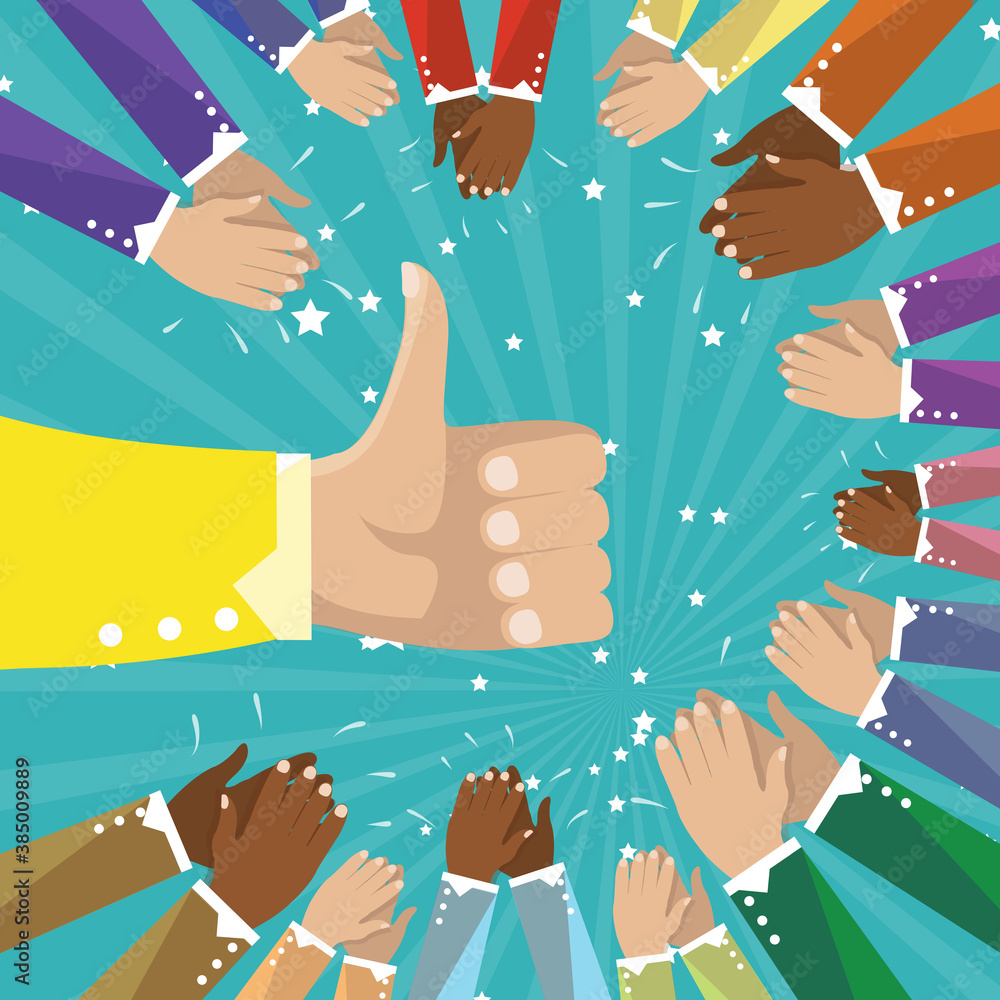 Human hands clapping isolated on blue background. Party celebration ...