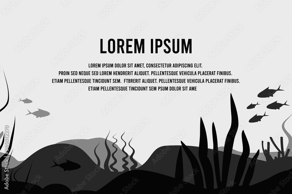 Seabed in abstract style on background. Sea landscape. Flat. Underwater ...