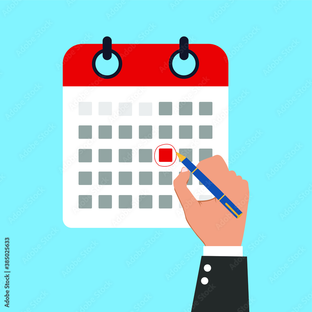 Mark calendar. Vector illustration flat style. Close-up hand ...