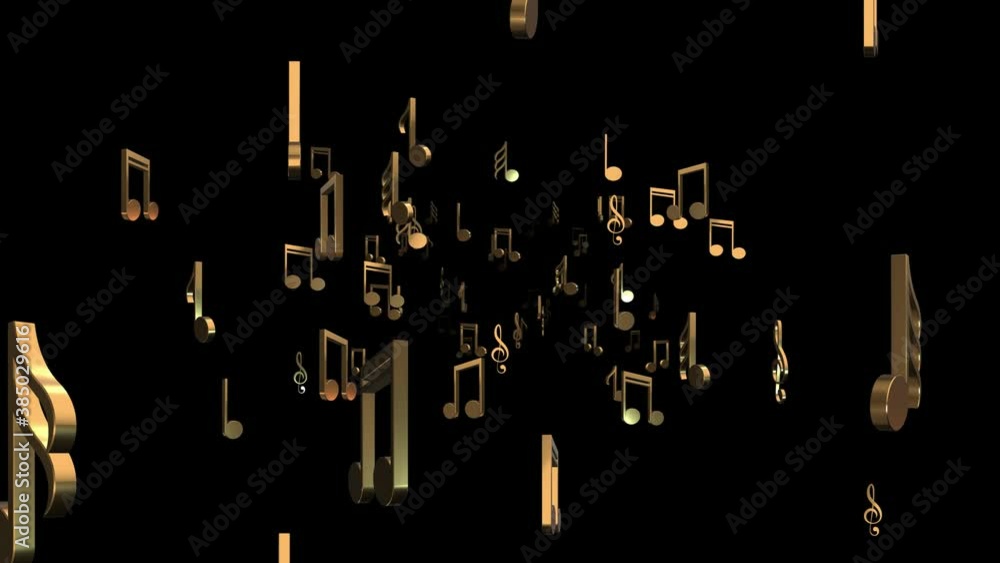 A variety golden musical notes float toward the viewer in a seamless ...