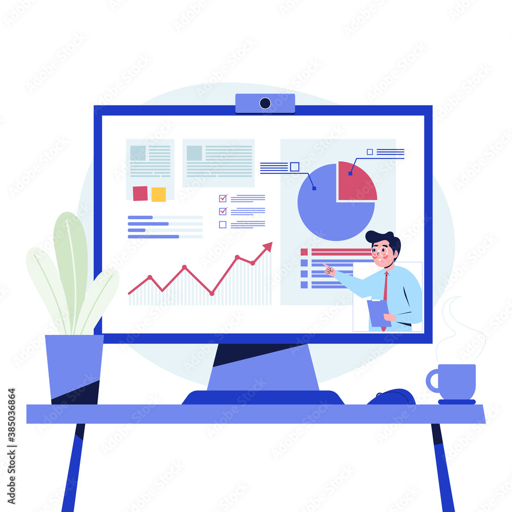 Online businessman presentation. Man video call share presentation on ...