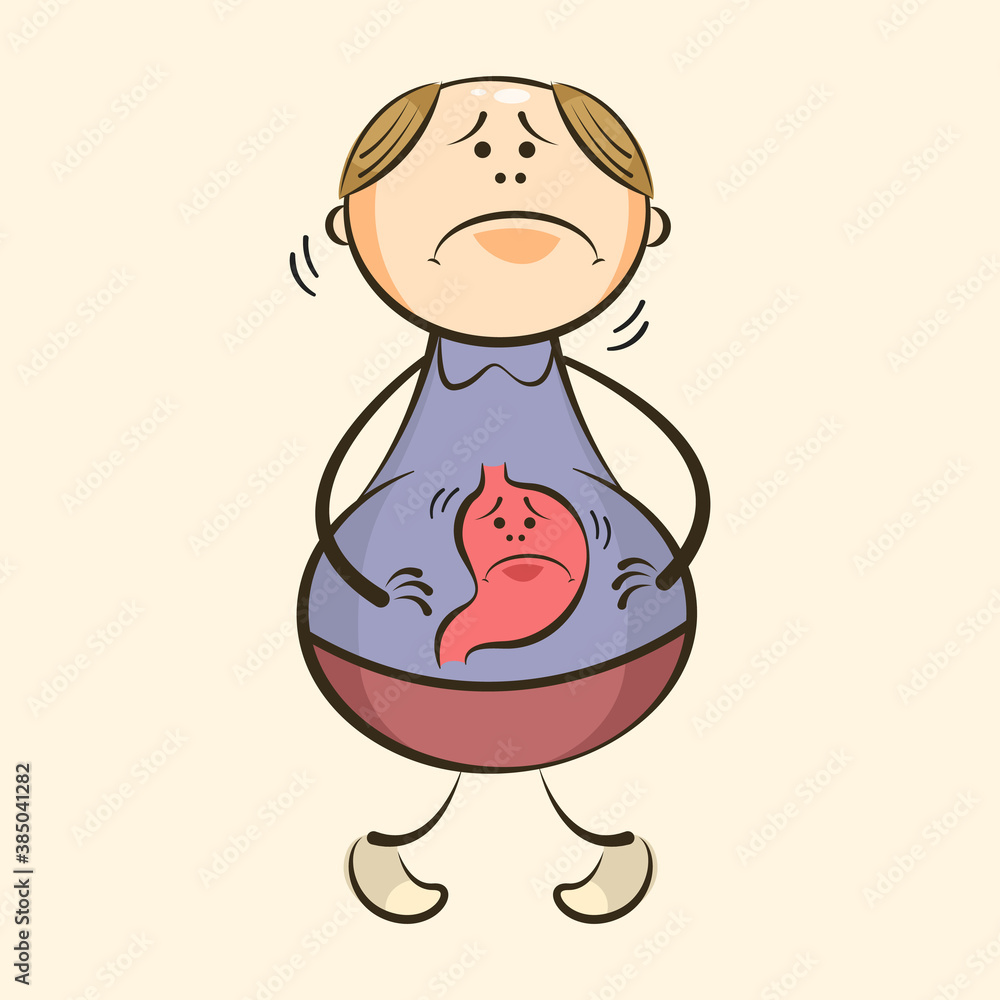 Funny doodle concept stomach and Digestive Problems. Cartoon vector ...