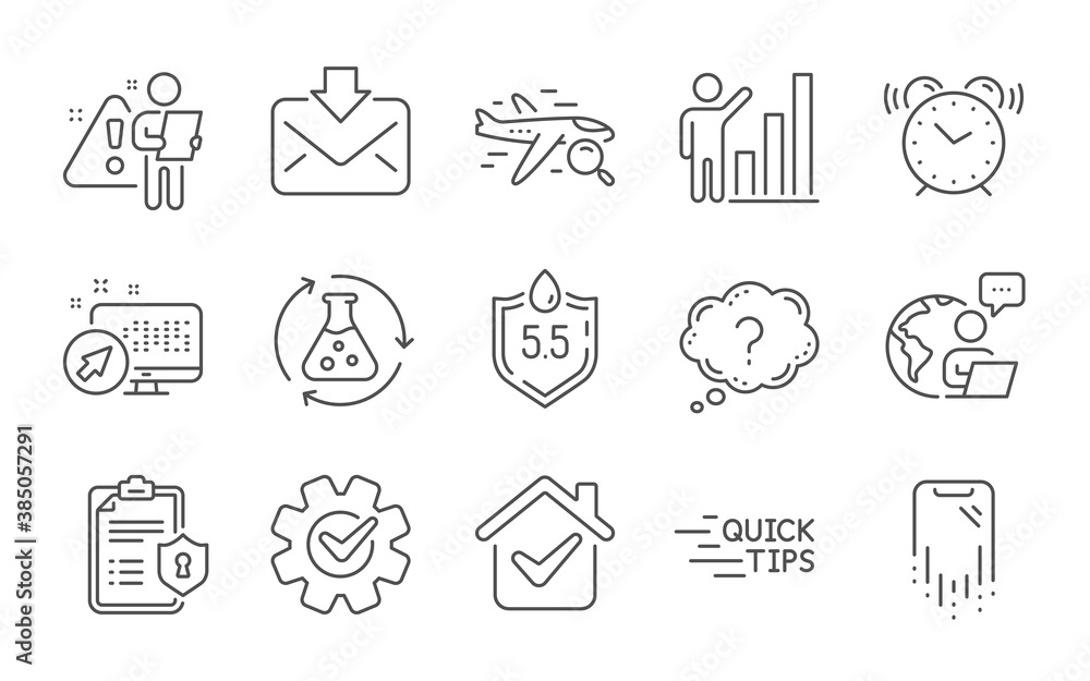 Question mark, Ph neutral and Incoming mail line icons set. Search ...