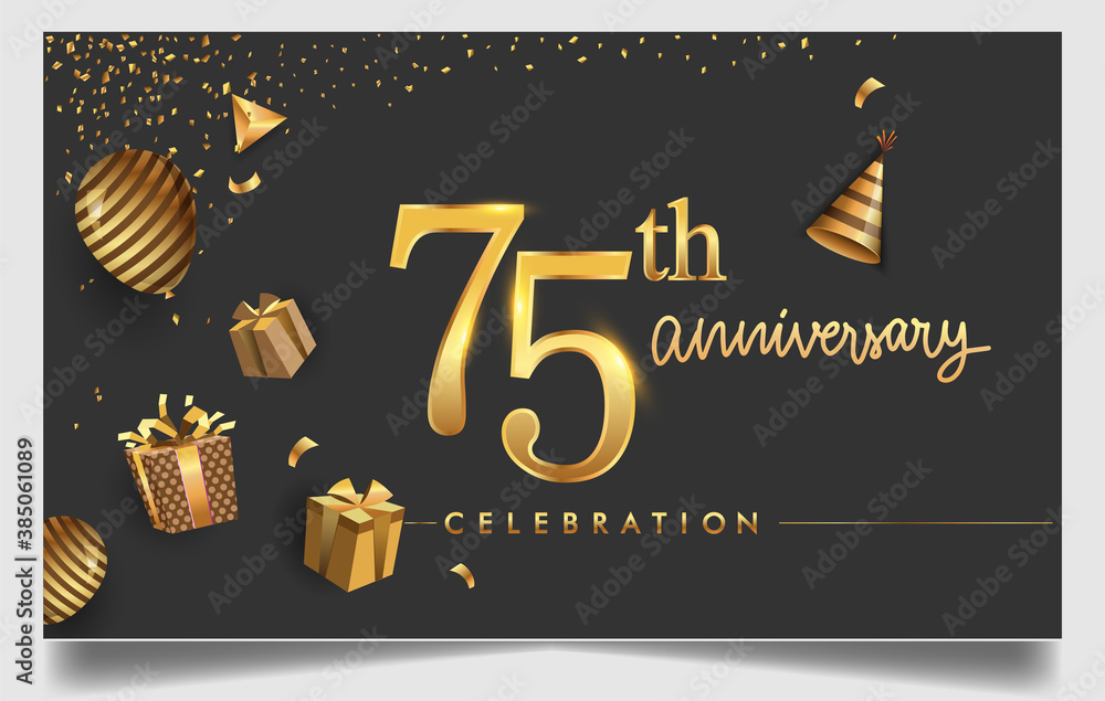75th years anniversary design for greeting cards and invitation, with ...