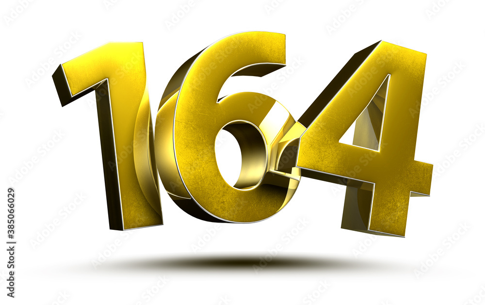 Gold numbers 164 isolated on white background illustration 3D rendering ...