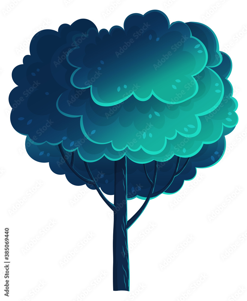 Deciduous tall tree, navy blue color, flat cartoon style isolated on ...