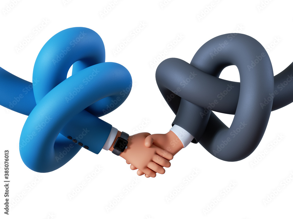 3d render, cartoon character tangled and knotted boneless flexible ...