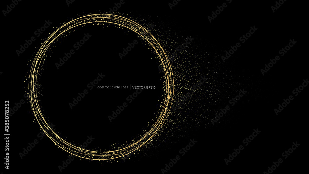 Abstract circle line frame with gold glitter particles flowing isolated ...