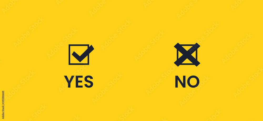Yes or no. List with a check mark in black on a yellow background ...