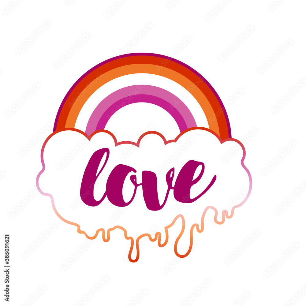 Equal love. Inspirational Lesbian Pride poster with rainbow and cloud ...