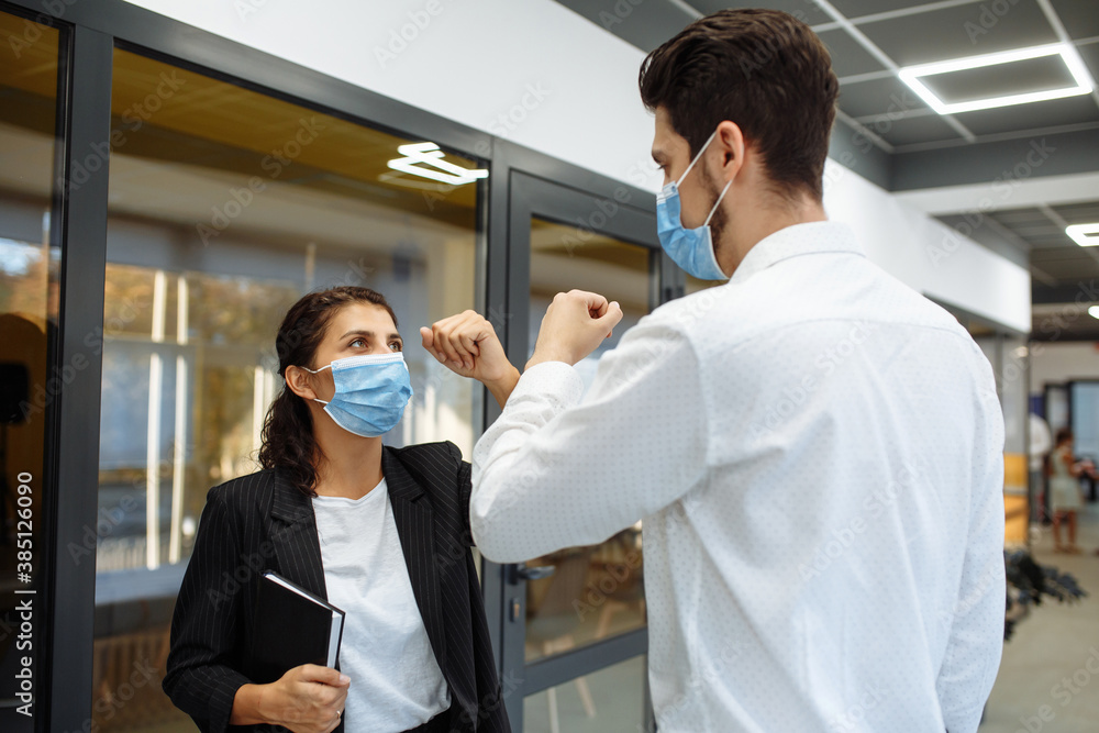 Young workers' special greeting during coronavirus to prevent ...