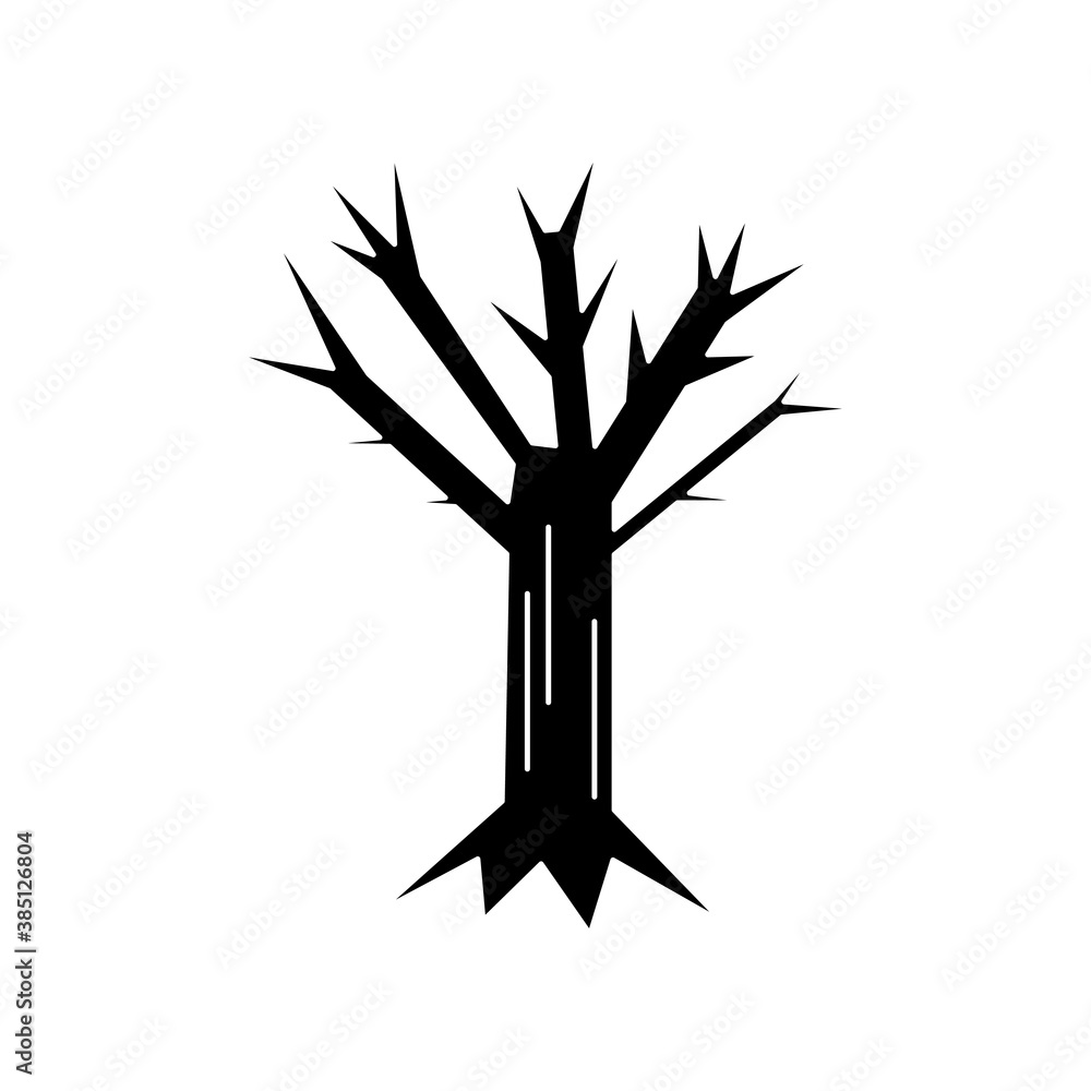 Vector black withered tree. Isolated Halloween element for decor. Black ...