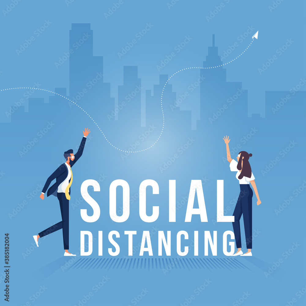 New normal concept, People keeping distance for infection risk and ...