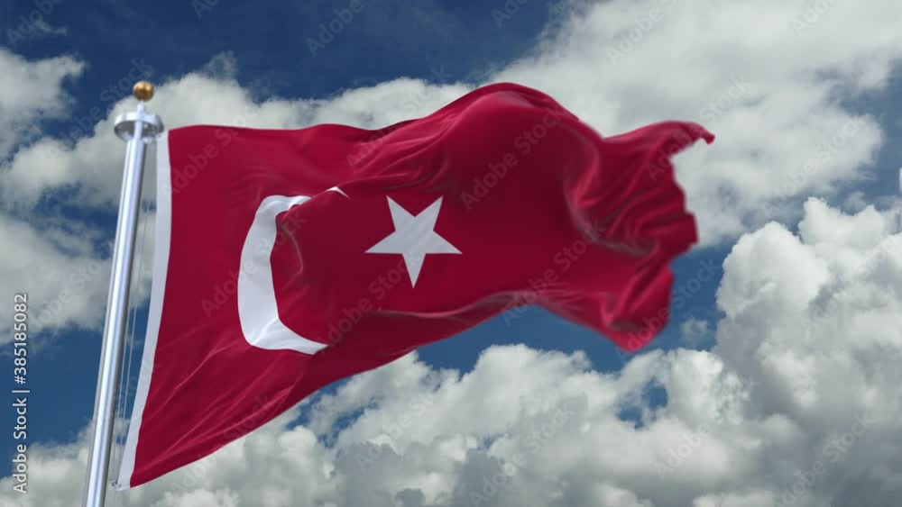 looping flag of Turkey with flagpole waving in wind;timelapse rolling ...
