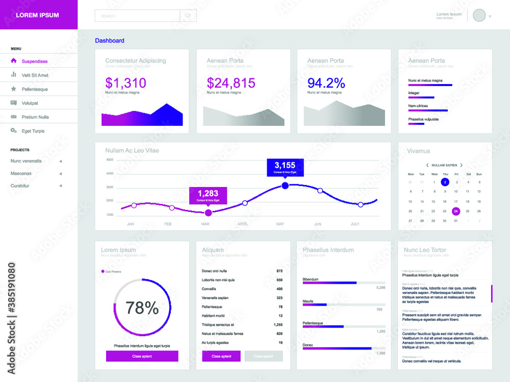 Dashboard user admin panel template design. Vector abstract modern web ...