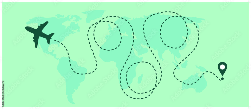 The route of the aircraft. Flight trips that are routed with pins ...