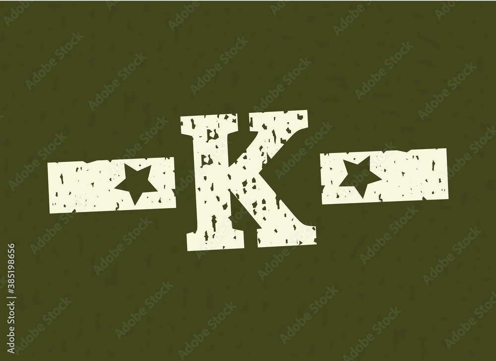 K badge letter Military, Army design with star on camouflage background ...