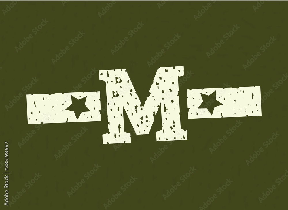 M badge letter Military, Army design with star on camouflage background ...
