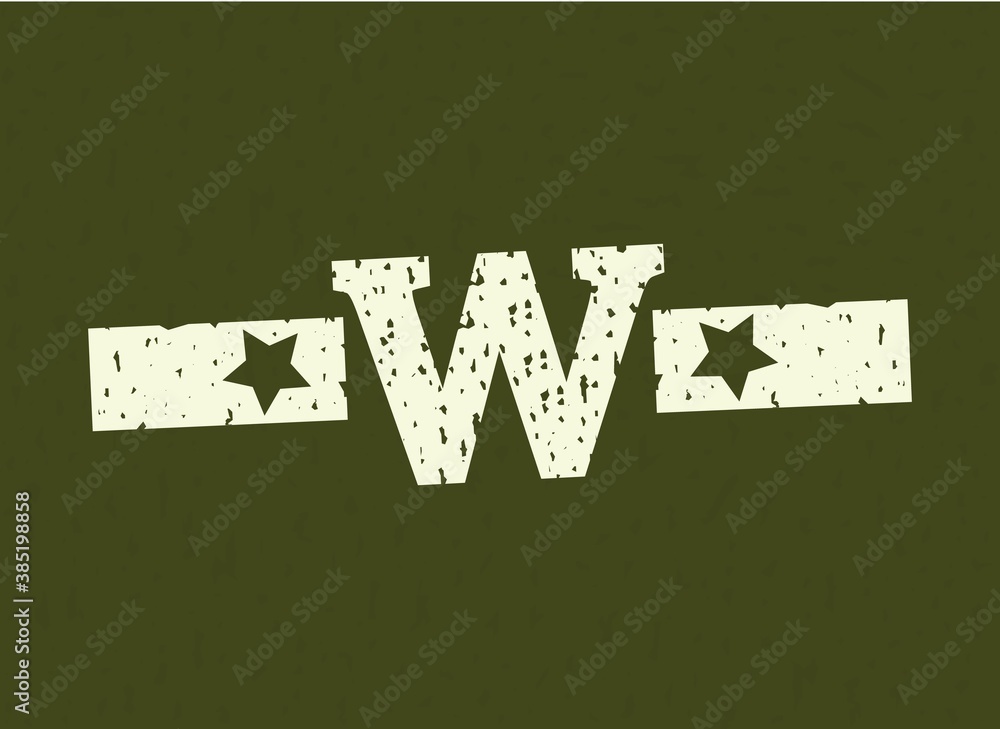 W badge letter Military, Army design with star on camouflage background ...