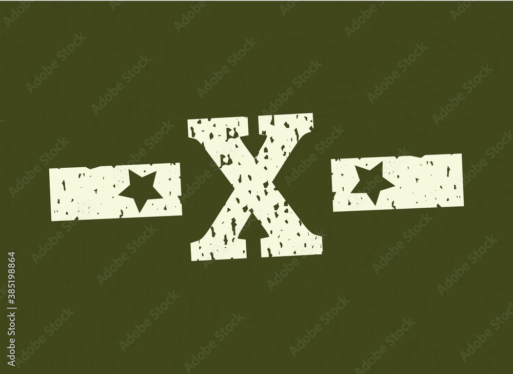 X badge letter Military, Army design with star on camouflage background ...